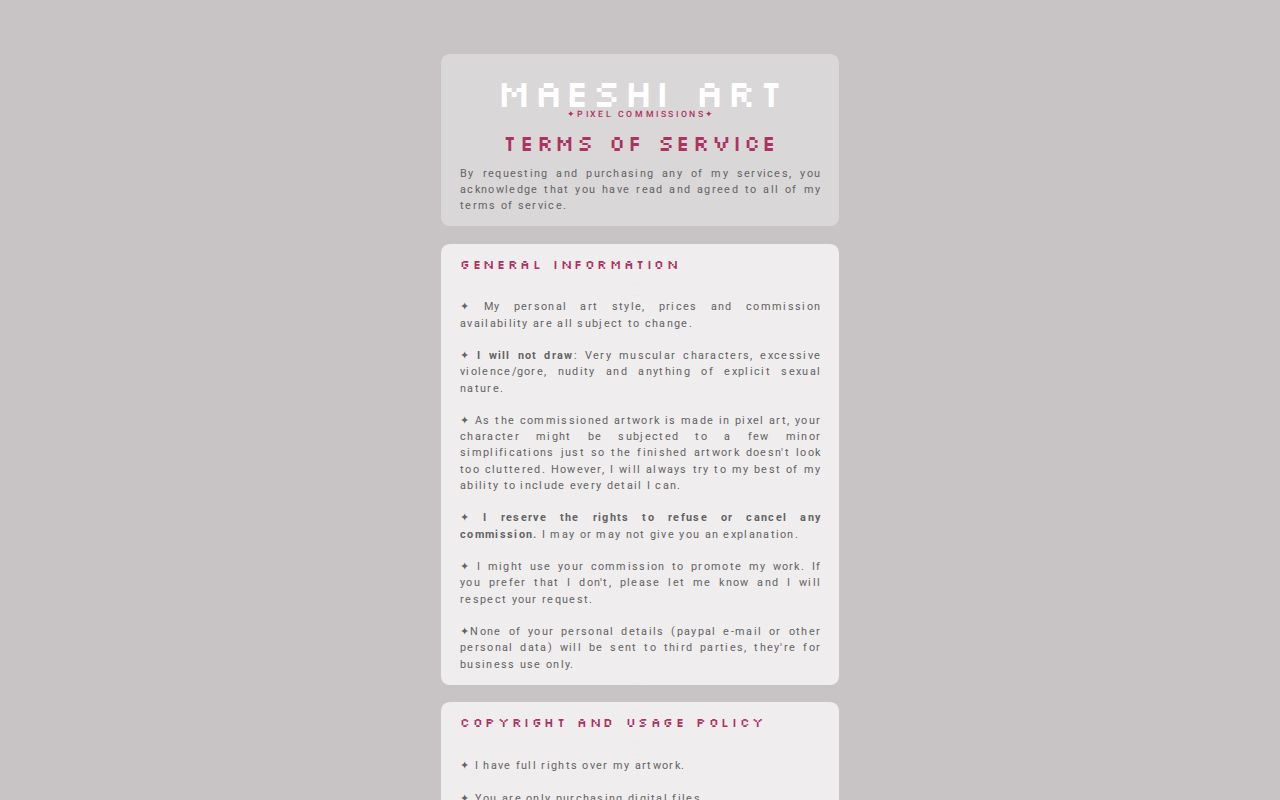 MaeshiArt - Terms of Service